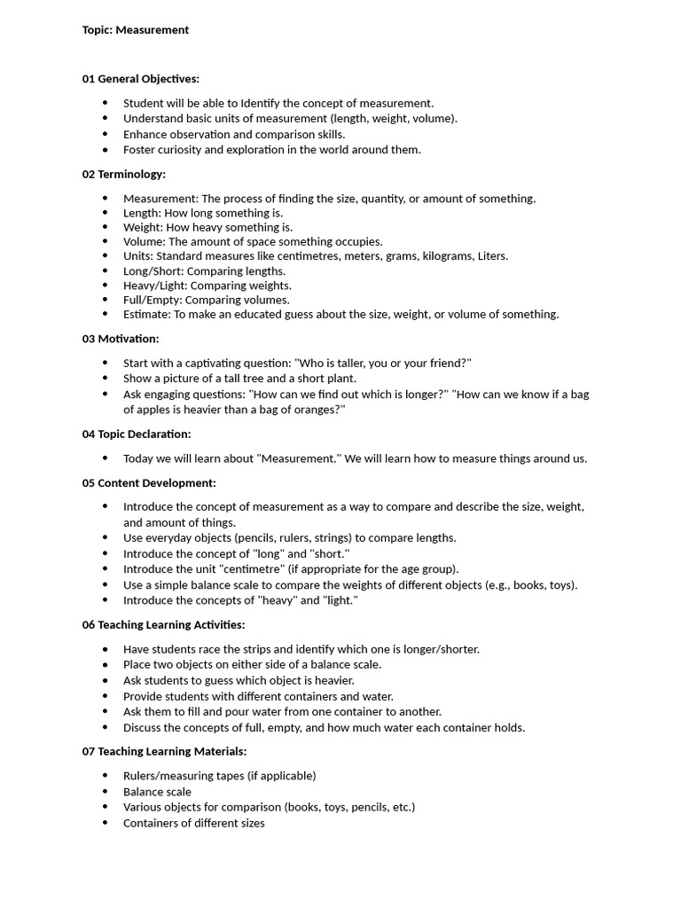 Math Lesson Plan | PDF | Weight | Measurement