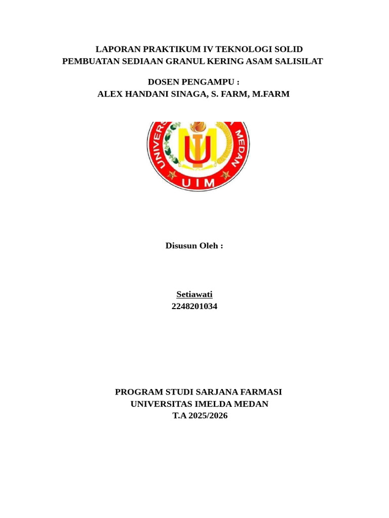 Pembuatan Granul Kering Asam Salisilat | PDF