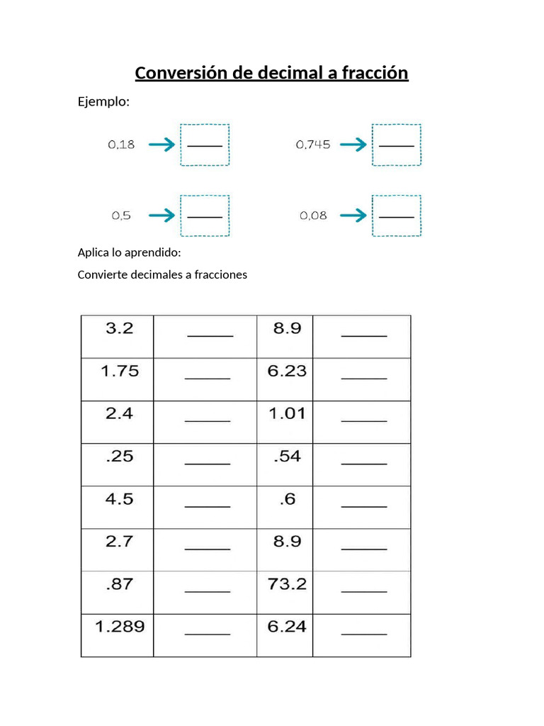 Conversión de Decimal A Fracción y Viceversa | PDF