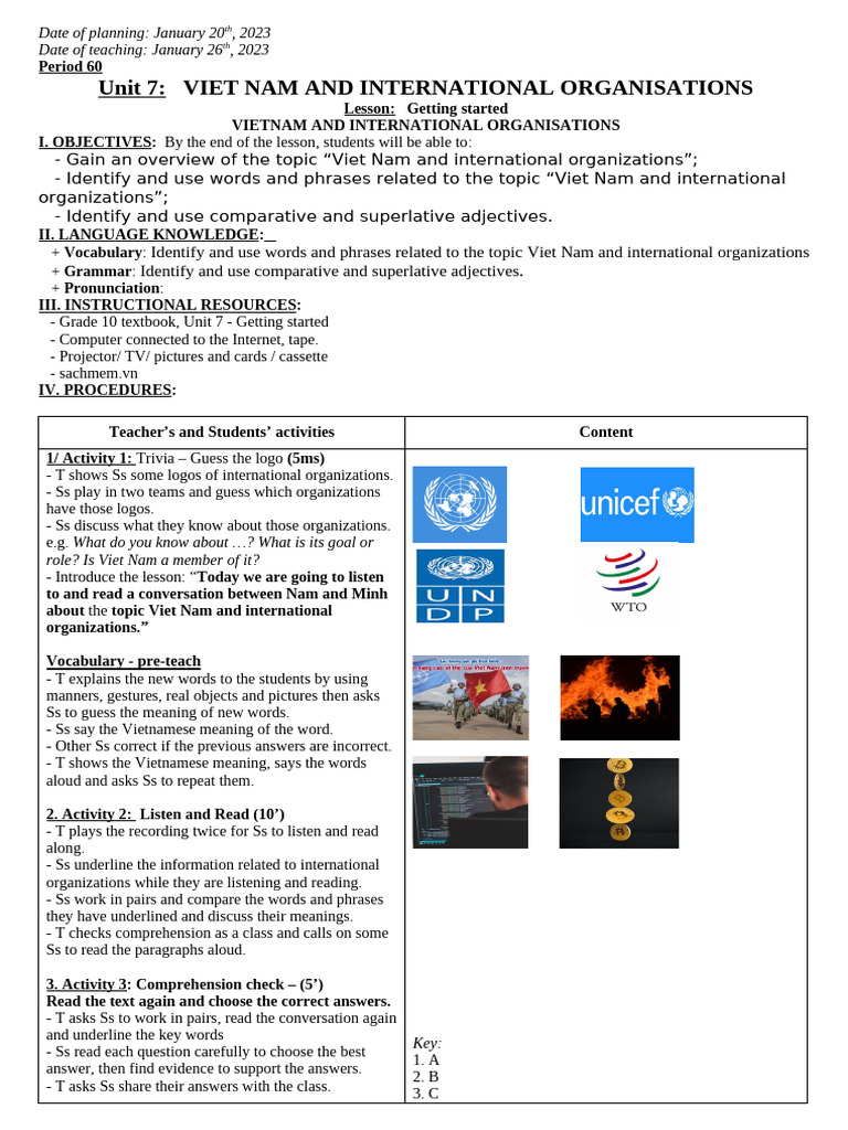 Giáo án Anh 10 Global Success UNIT 7-VN AND INTERNATIONAL ORGANISATIONS ...