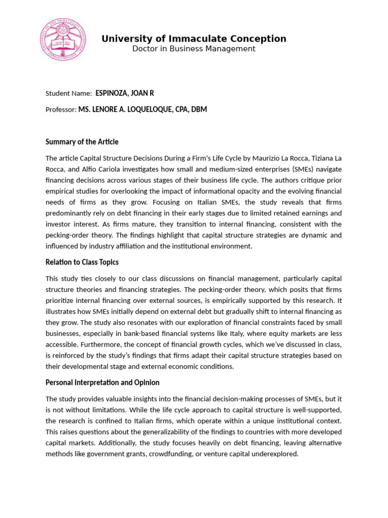 Journal Review- Capital Structure.- Espinoz Joan-word | PDF | Capital Structure | Economies