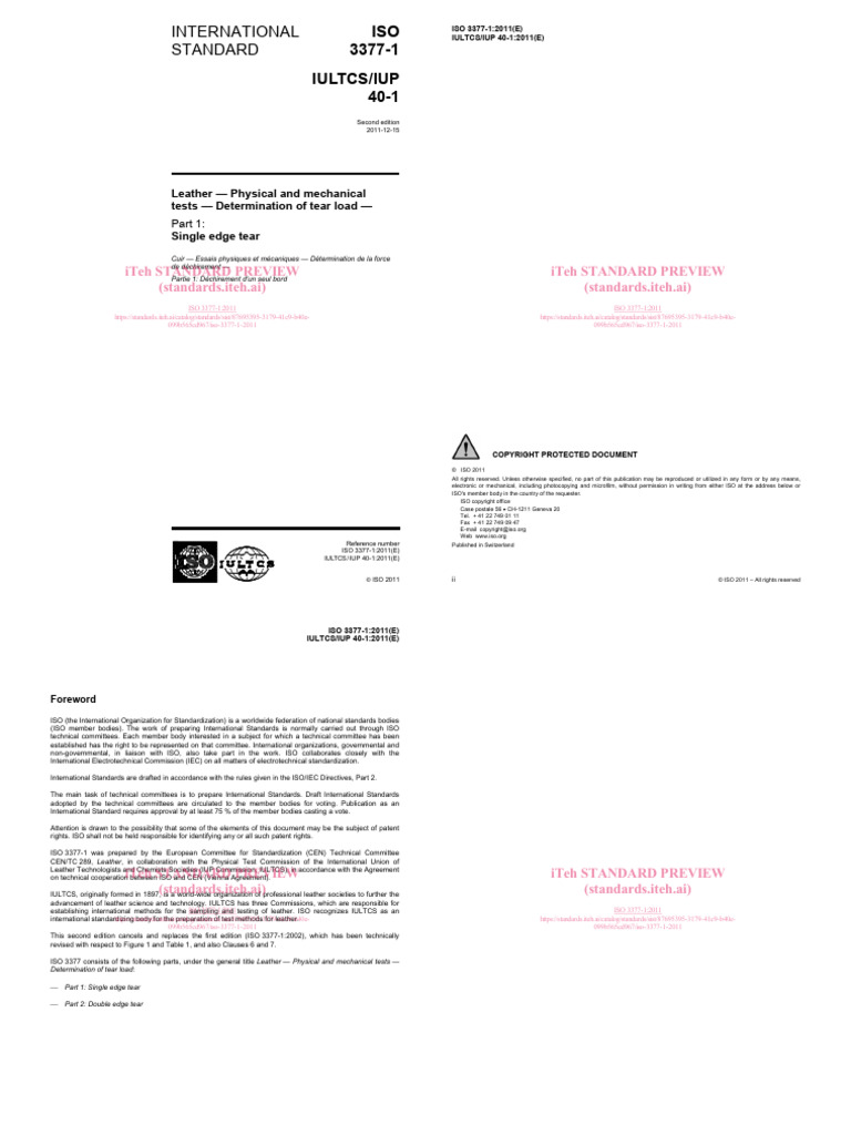 ISO 3377-1: Leather Tear Strength Test | PDF | International ...
