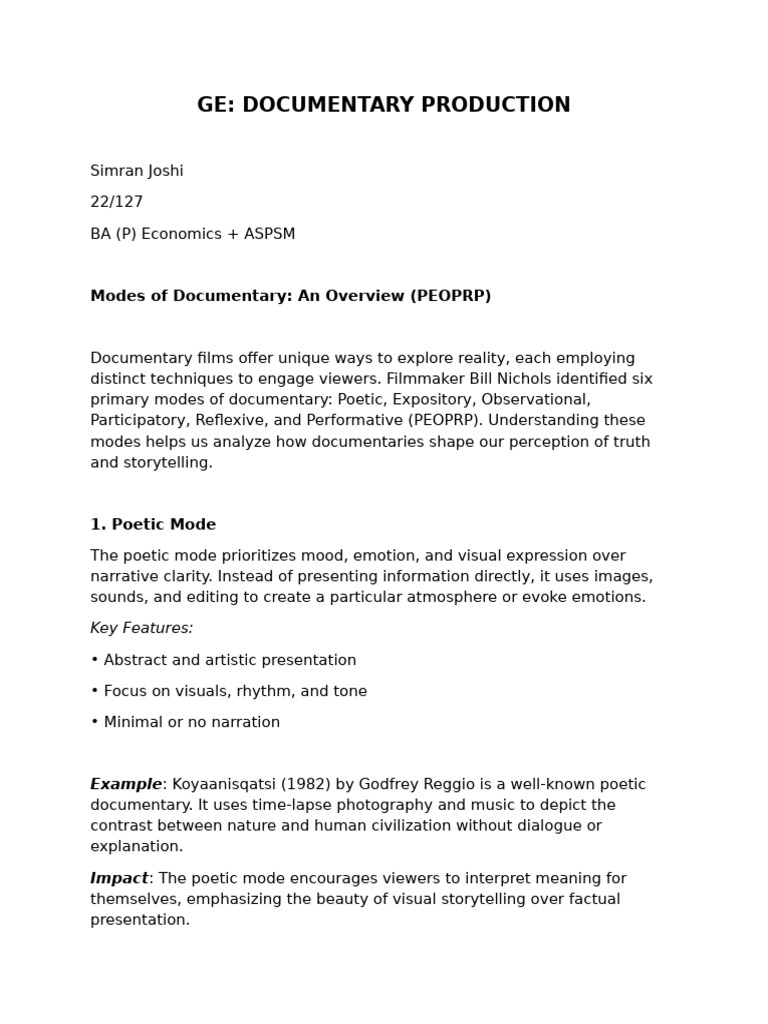 Documentary Production Assignment - Simran | PDF | Documentary Film