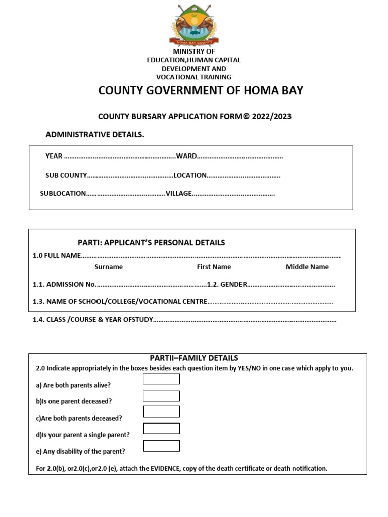 Homa Bay County Bursary Application Form 2023 | PDF