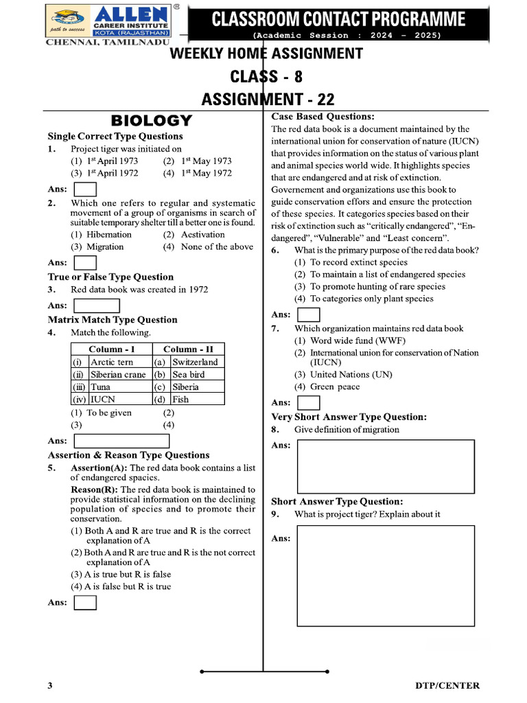 Week-22_Class-08_Home Assign_Biology | PDF