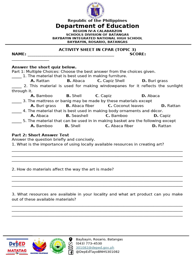 Activity Sheet in Cpar Topic 3 | PDF