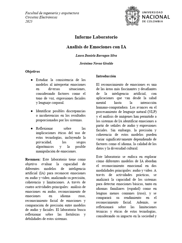 Informe Lab 2 C. Electrónicos | PDF | Las emociones | Inteligencia artificial
