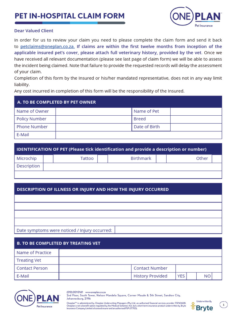 Pet Claim Form | PDF | Insurance | Underwriting