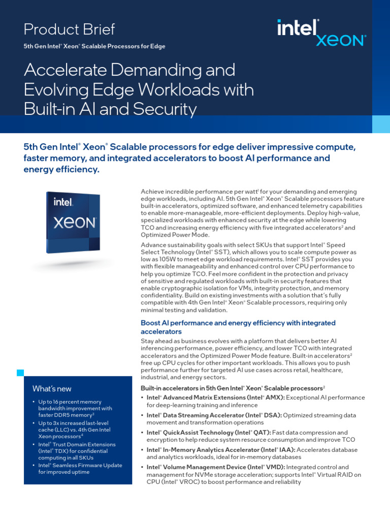 5thgen Xeon Edge Product Brief | PDF | Virtual Machine | Central Processing Unit