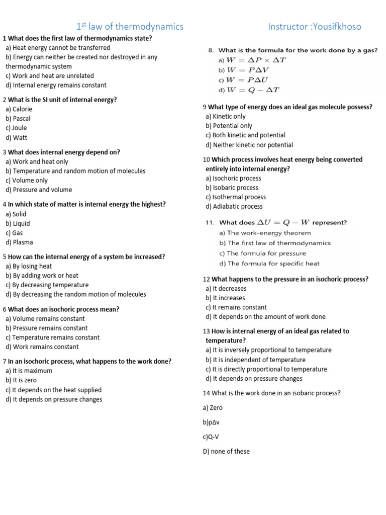 First Law of Thermodynamics Explained | PDF | Heat | Gases