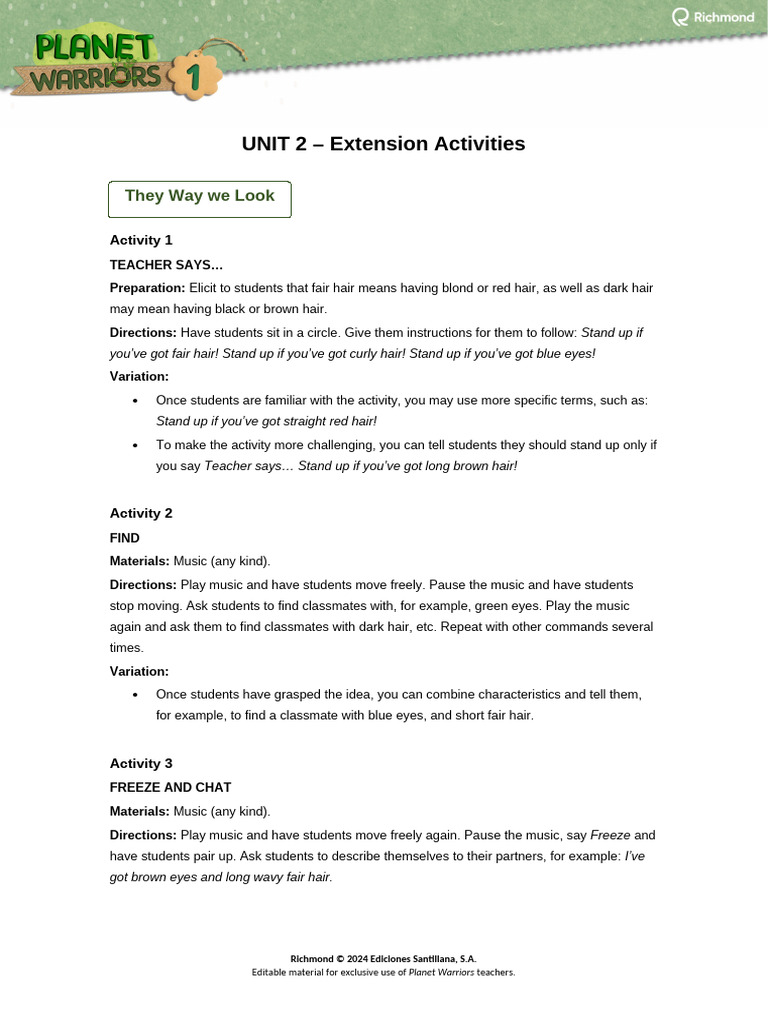 PW1 TRM ExtensionActivities U2 | PDF | Hair