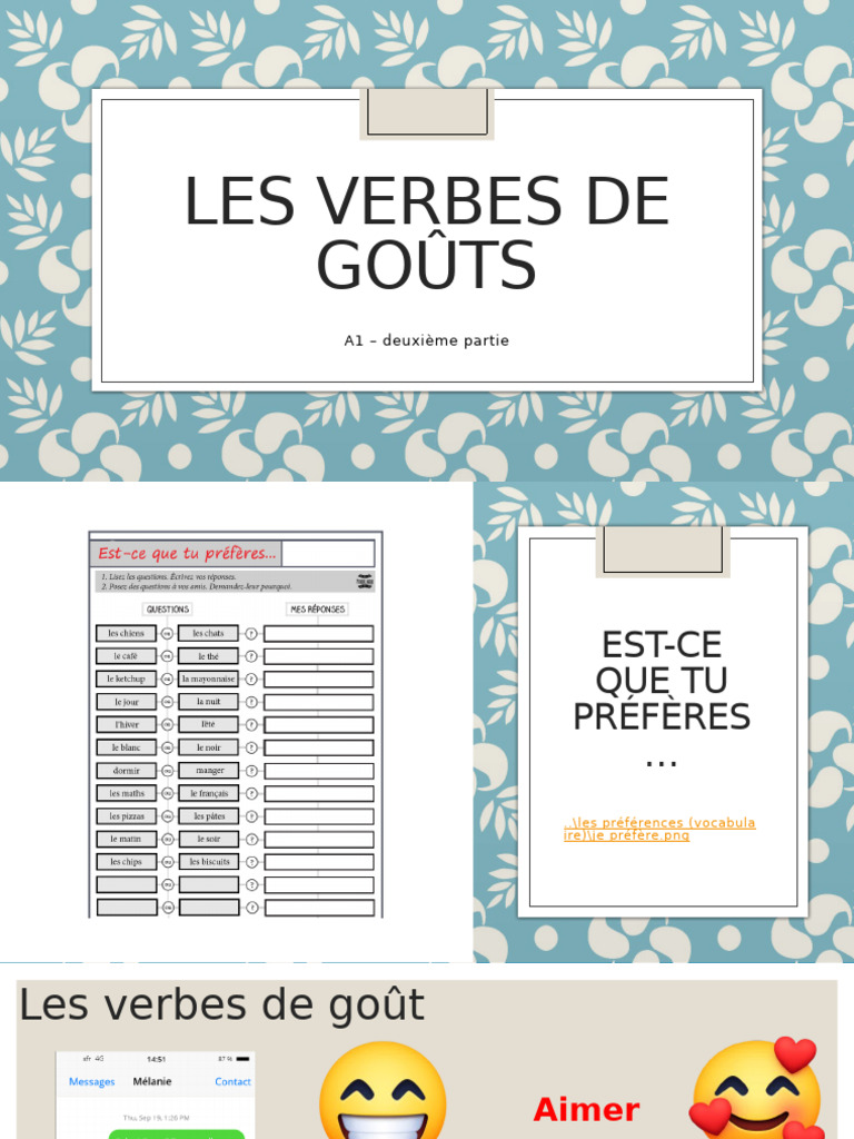 Les verbes de goût en anglais A1 | PDF