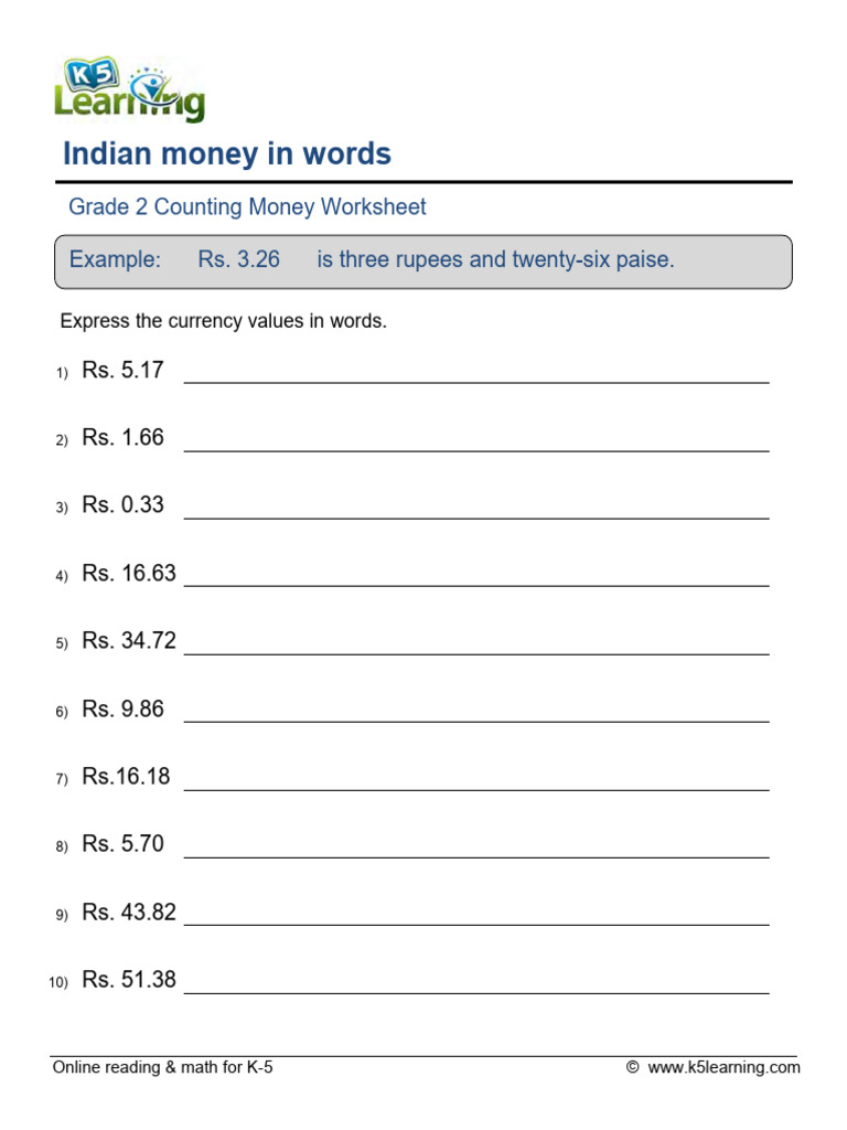Grade 2 Money Counting Worksheet | PDF