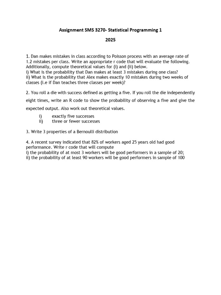 Assignment SMS 3270 - Statistical Programming 1-2025 | PDF