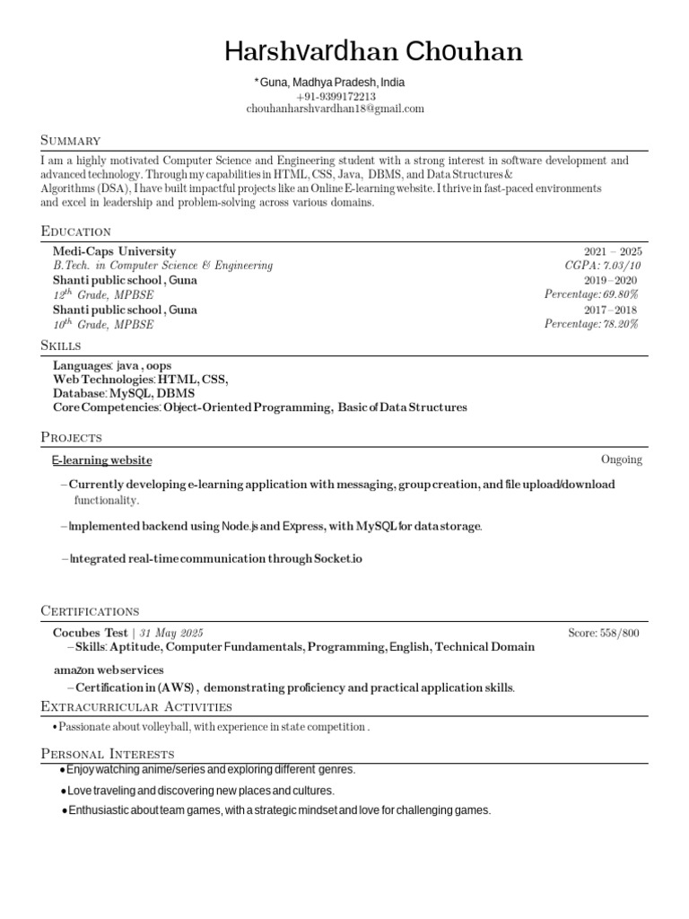 Harshvardhan_resume | PDF | Databases | Computer Programming