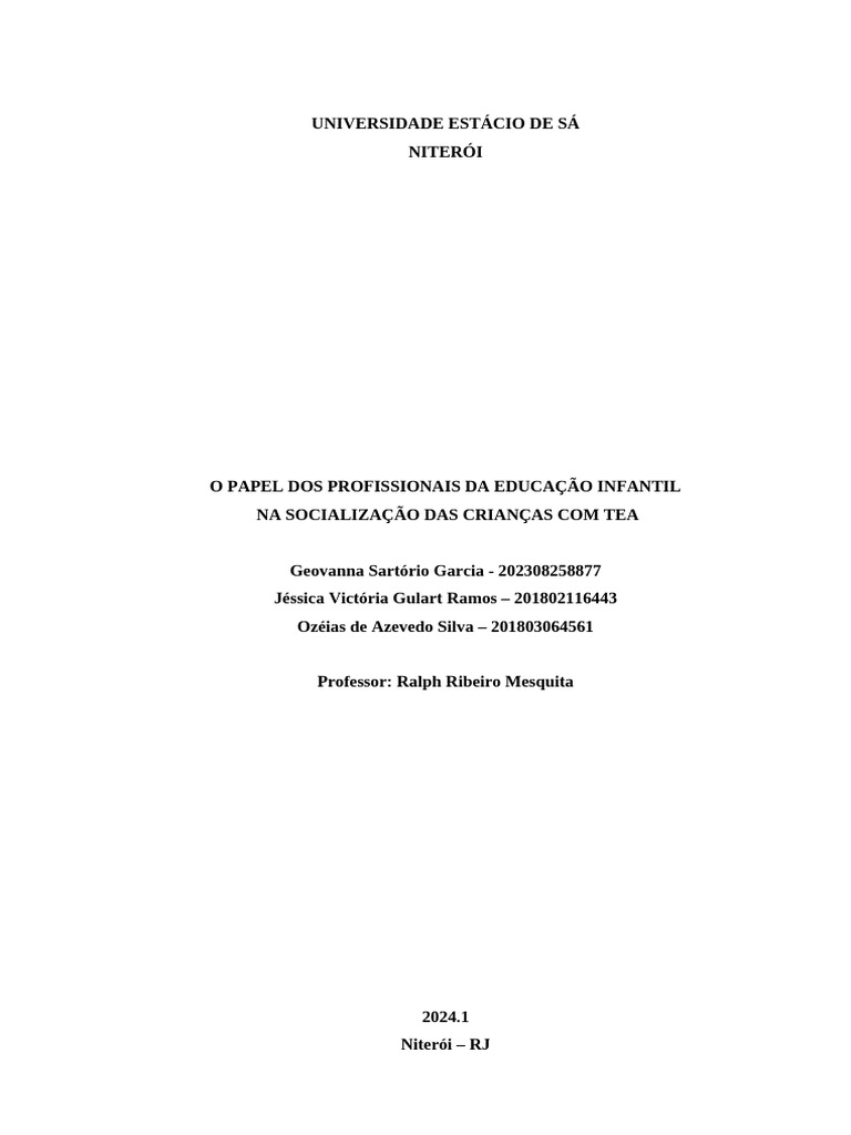 Projeto Extensivo Acadêmico - Tea 1 | PDF | Autismo | Aprendizado