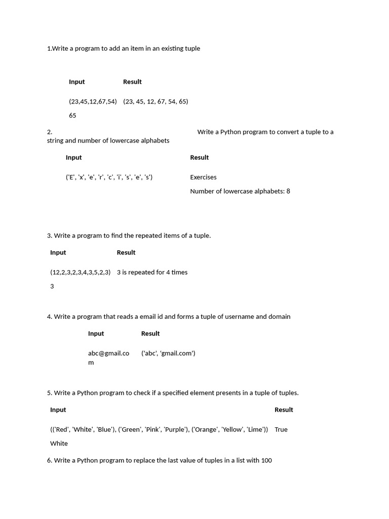 tuples and sets programs | PDF | String (Computer Science) | Computing tuples and sets programs | PDF | String (Computer Science) | Computing