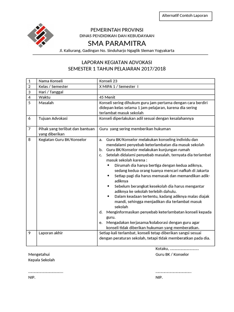 Contoh Laporan Kegiatan Advokasi - SMA | PDF