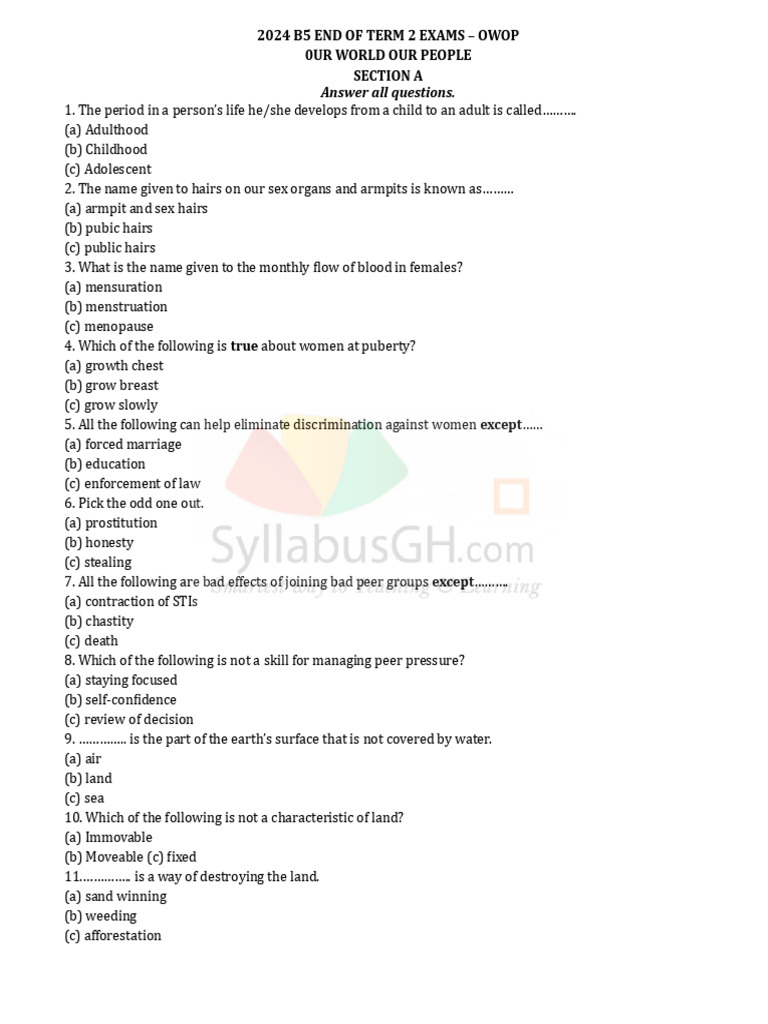 2024 B5 OWOP Exam Questions | PDF | Water