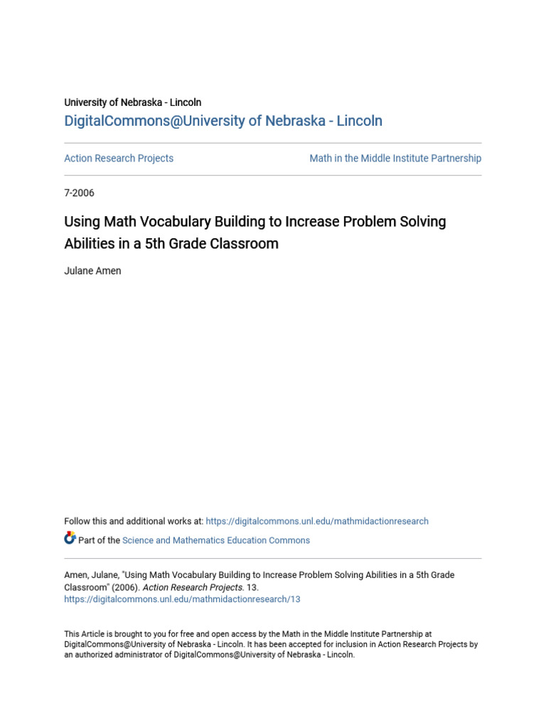 Using Math Vocabulary Building To Increase Problem Solving Abilit | PDF ...