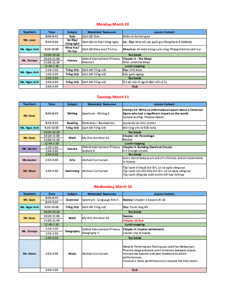 1._Student_Planner_Class_5.1.xlsx_-_WEEK_26 | PDF