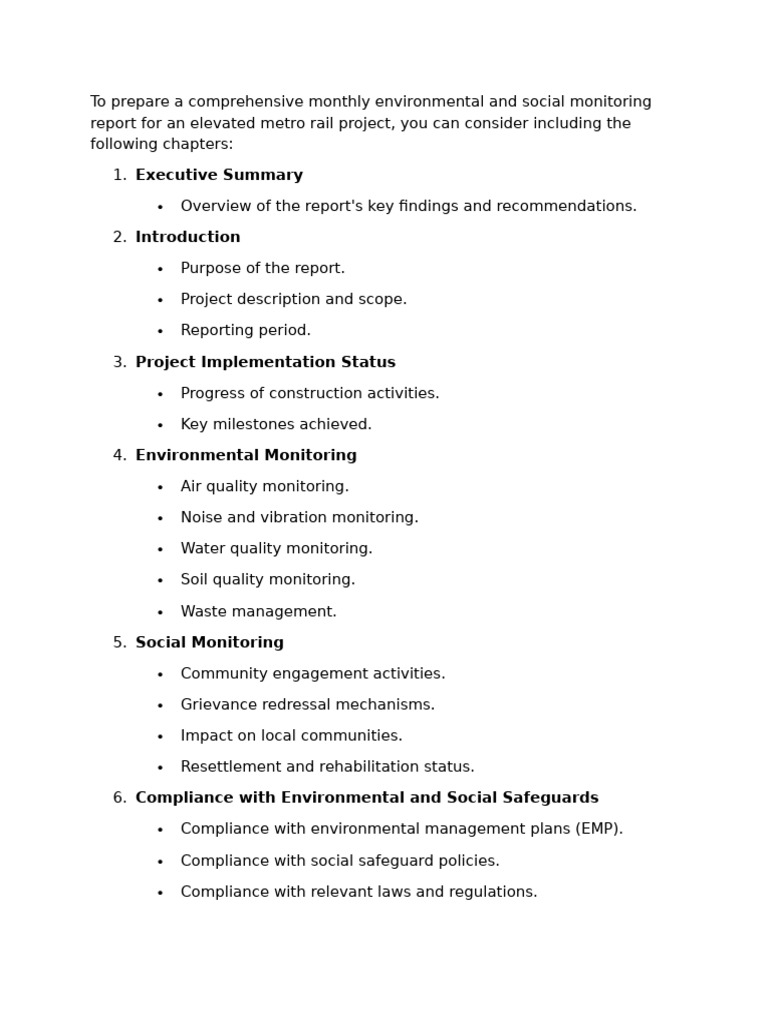 Monthly Environmental and Social Monitoring Report | PDF