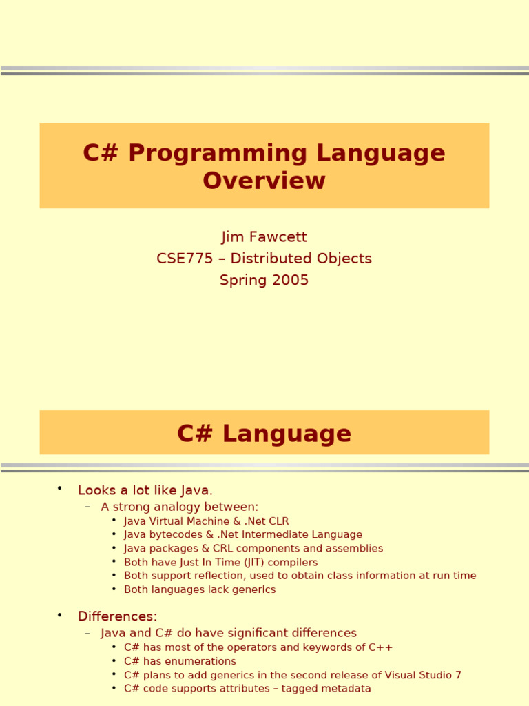 c Sharp Overview | PDF | C Sharp (Programming Language) | C++ c Sharp Overview | PDF | C Sharp (Programming Language) | C++