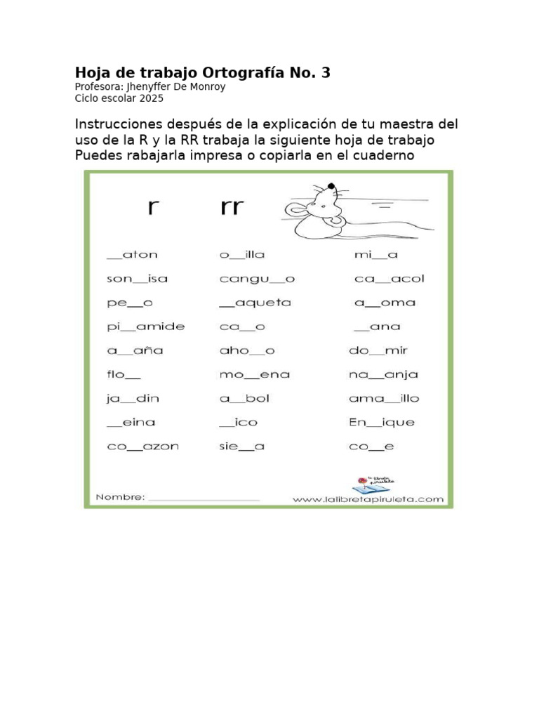 Hoja de trabajo Ortografía No 3 | PDF
