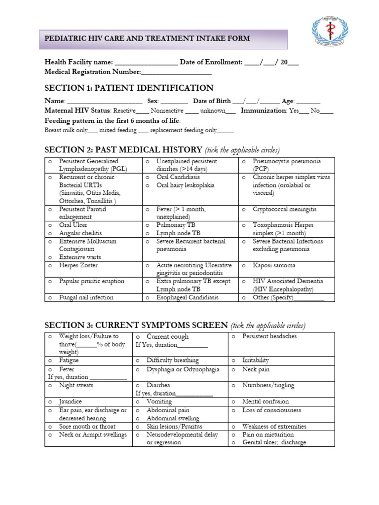 Pediatric HIV Care Intake Form | PDF | Pneumonia | Respiratory Diseases