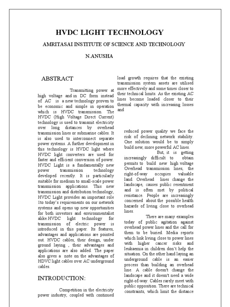 HVDC Light Technology | PDF | High Voltage Direct Current | Electric ...