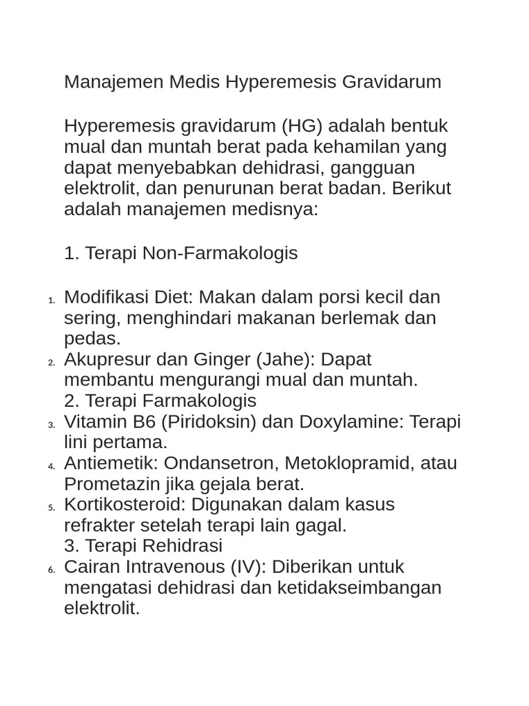 Manajemen Medis Hyperemesis Gravidarum | PDF