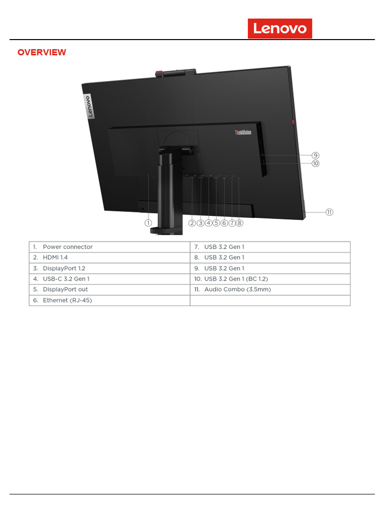 ThinkVision T27hv-20 Monitor Specs | PDF | Usb | Electronic Engineering