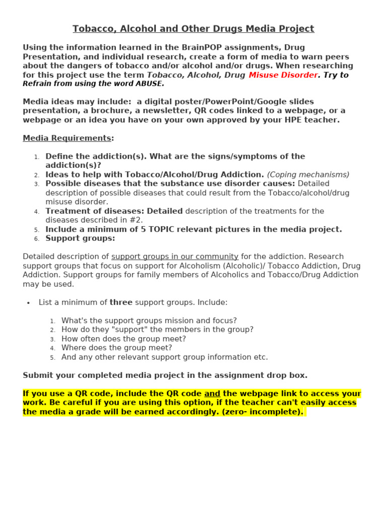 2023 Tobacco Alcohol and Other Drugs Media Project - 8th Grade | PDF ...