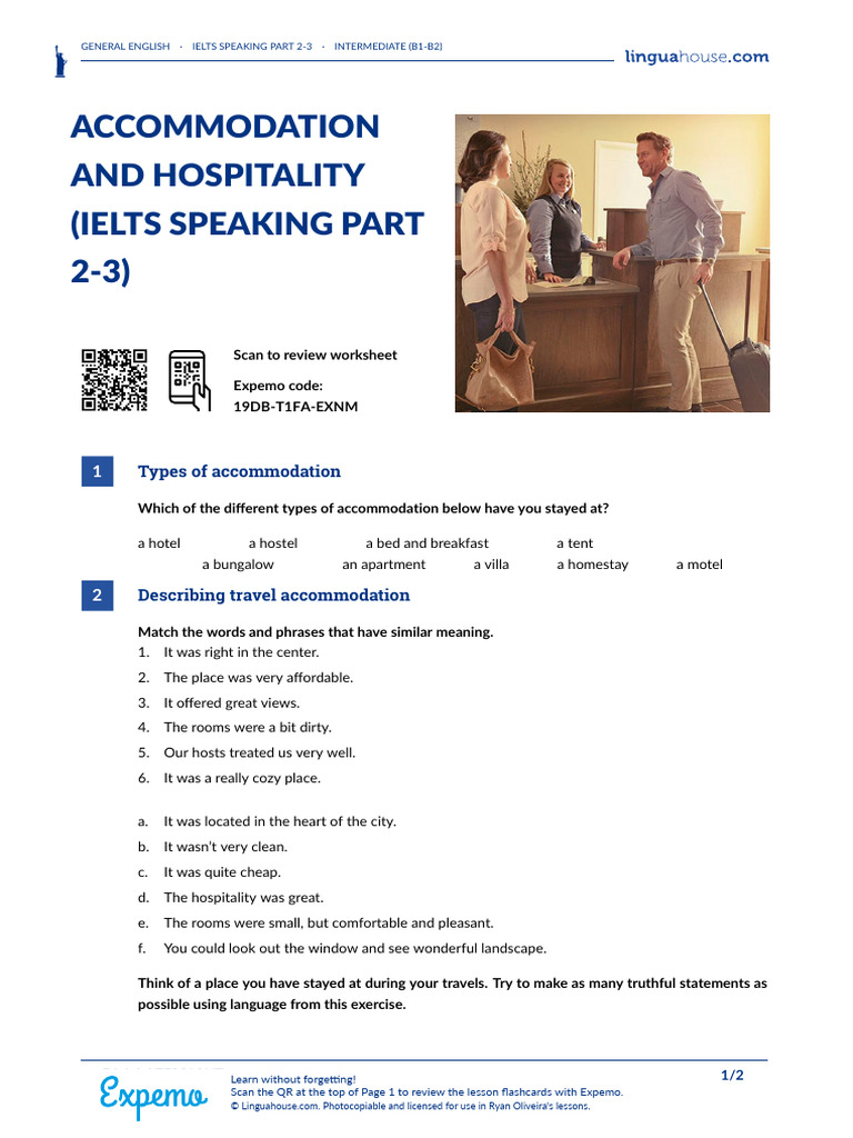 Accommodation and Hospitality Ielts Speaking Part 2 3 American English ...