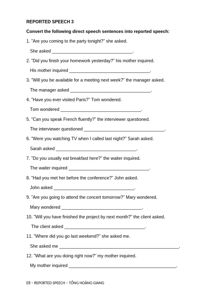 E8-Reported Speech 3 | PDF