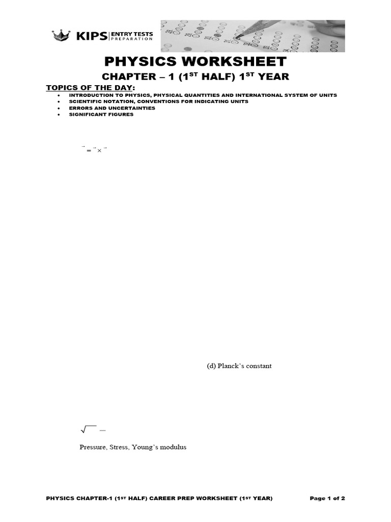 Chapter1 Work sheet-1st half | PDF | International System Of Units | Observational Error