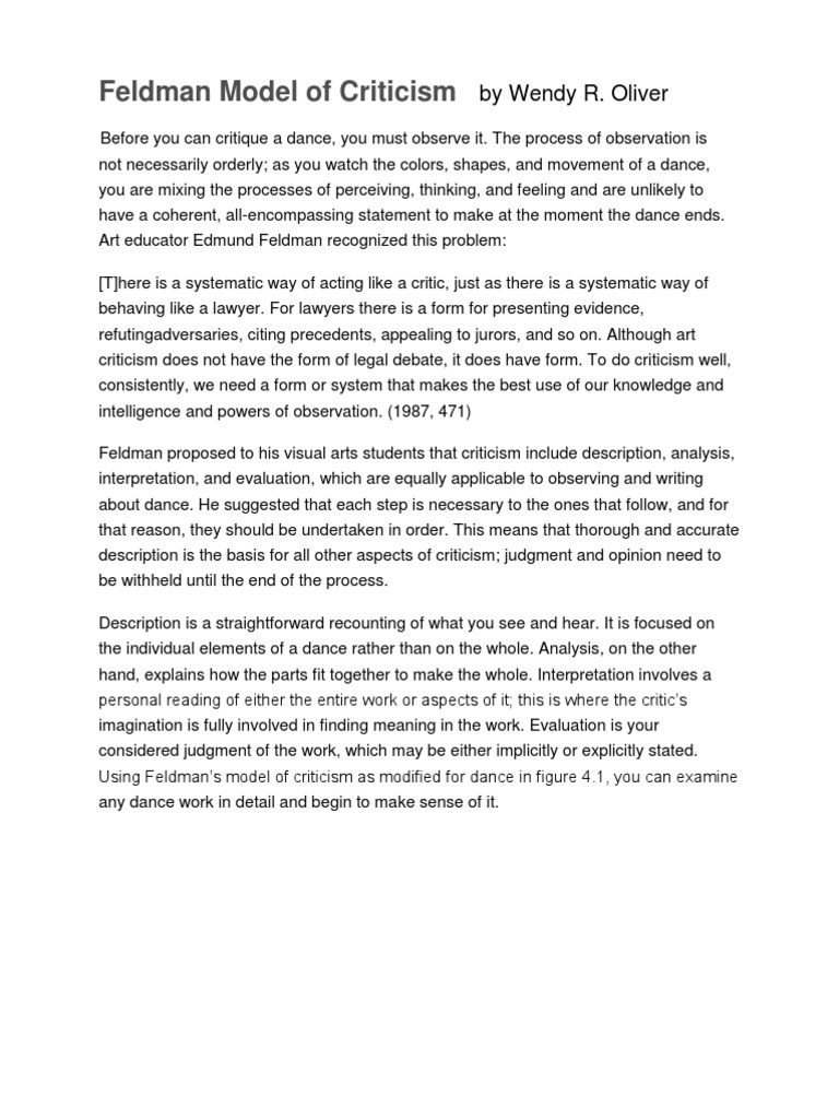 Feldman Model of Criticism by Wendy R | PDF | Criticism | Dances