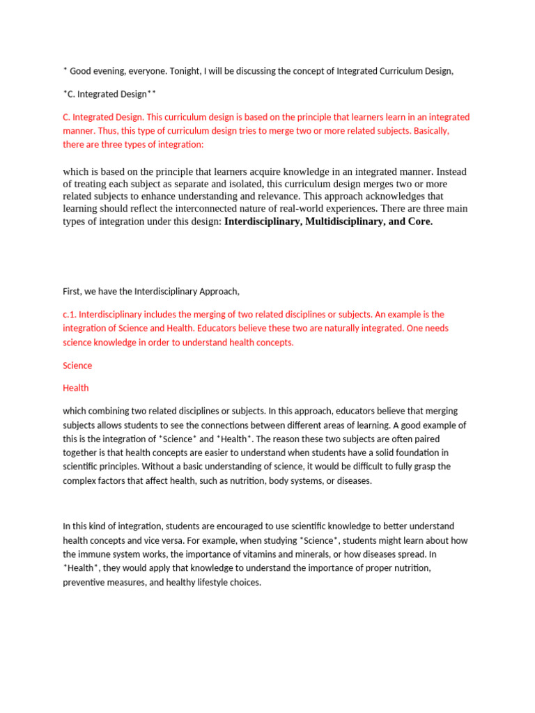 Integrated Curriculum Design Explained | PDF | Interdisciplinarity ...