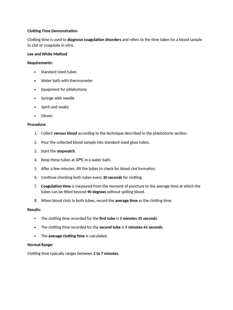 Clotting Time HEMA2 | PDF