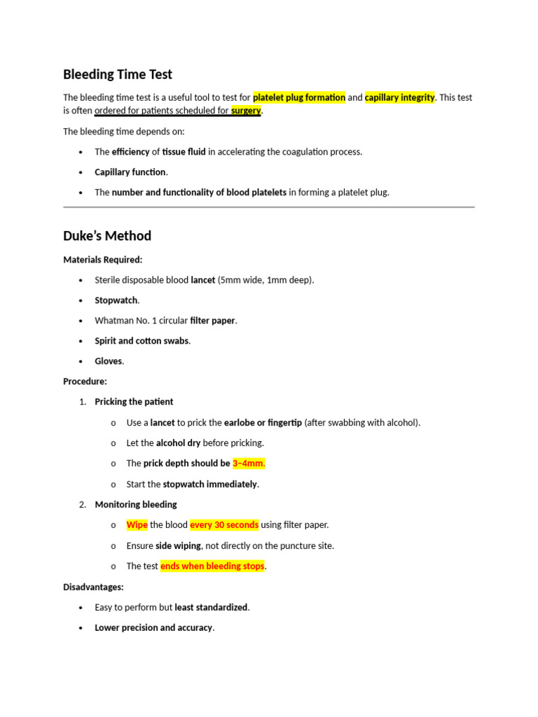 Bleeding Time Test HEMA | PDF | Clinical Medicine | Hematology