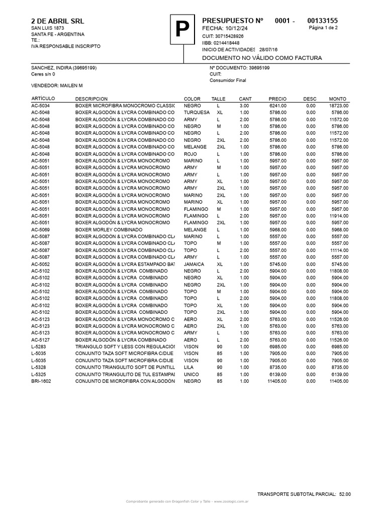 Remito de Venta Rmv r 0001-00133155 | PDF