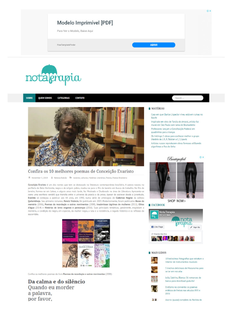 Screencapture Notaterapia BR 2019 11 05 Confira Os 10 Melhores Poemas de Conceicao Evaristo 2020 ...