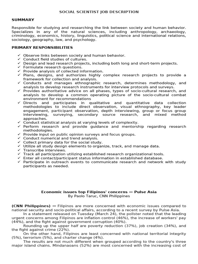 Social Scientist Job Description | PDF | Ethnography | Methodology