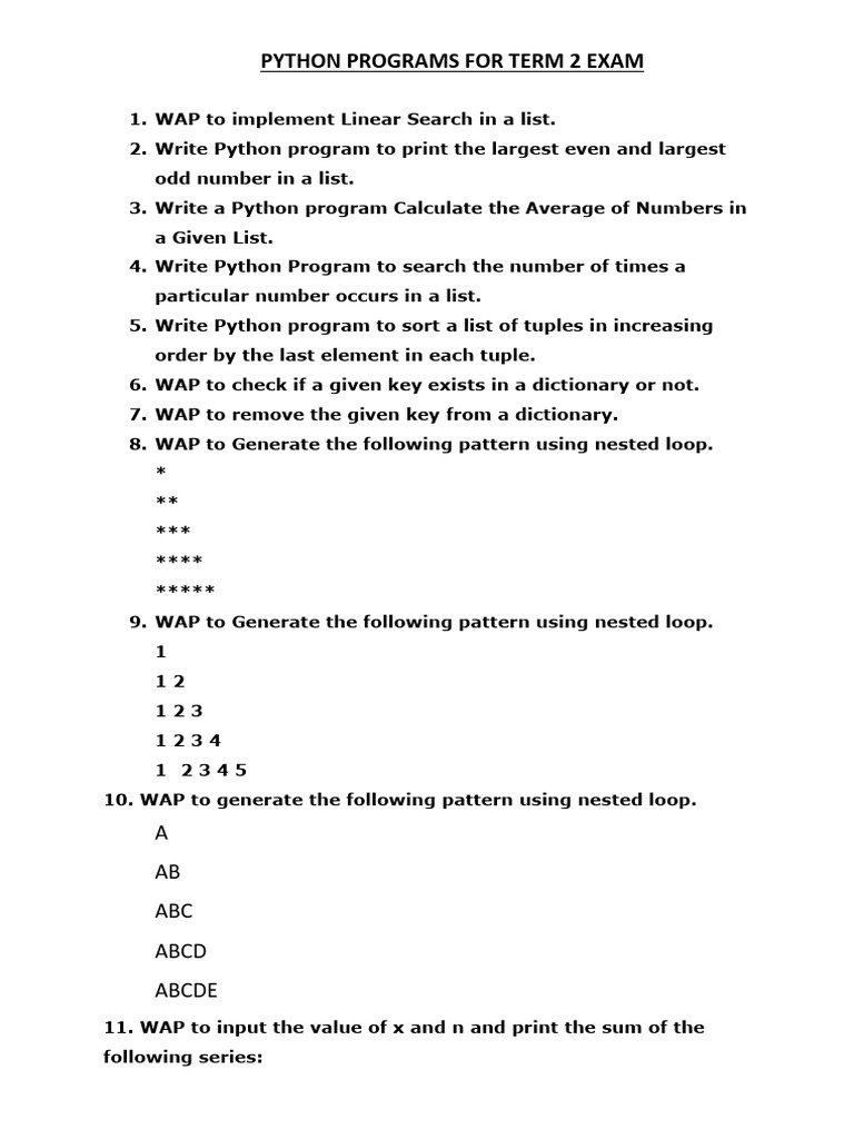 LIST OF PYTHON PROGRAMS FOR TERM 2 | PDF