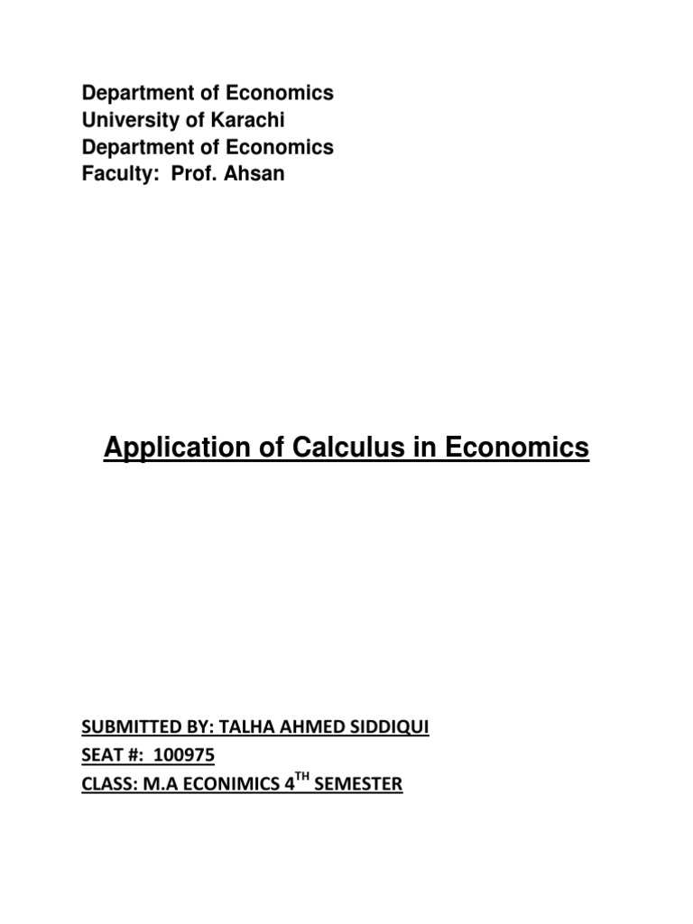 Application of Calculas in Economics | PDF | Calculus | Profit (Accounting)