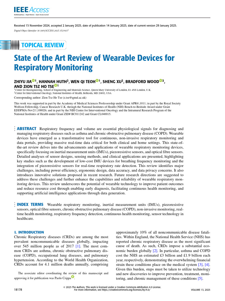 State of The Art Review of Wearable Devices For Respiratory Monitoring ...