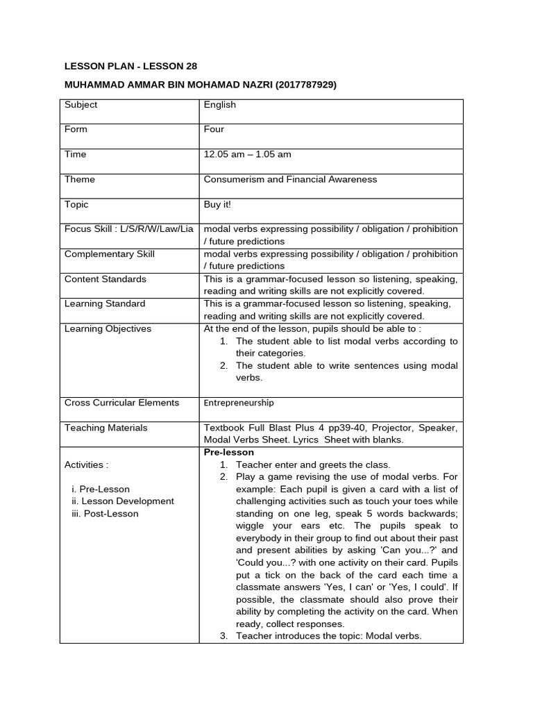 Lesson Plan Drama - Song Rendition | PDF | Verb | Lesson Plan