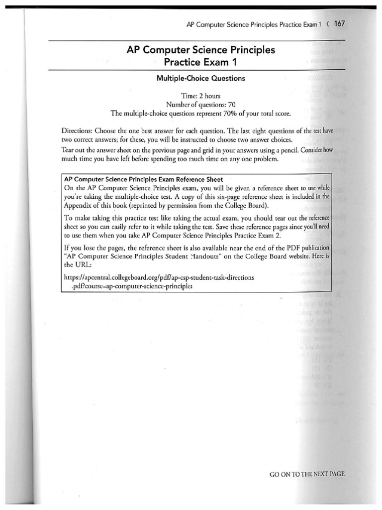 AP CSP Diagnostic Test 70Q | PDF