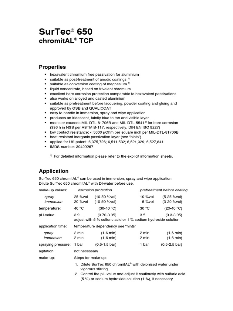 650 surtec E (2) passivazione dell'alluminio | PDF | Corrosion | Chromium