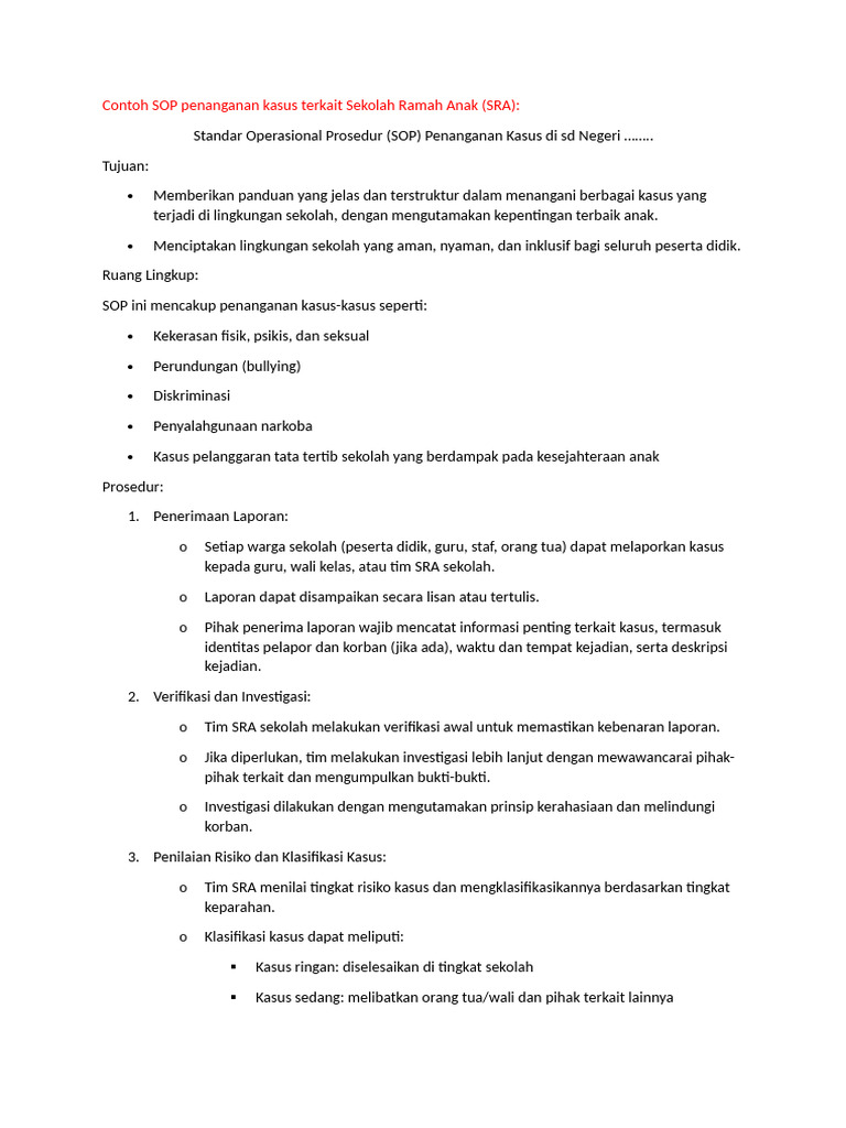 Contoh SOP Penanganan Kasus Terkait SRA | PDF